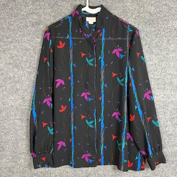 Tan Jay | Tops | Vintage 8s Tan Jay Blouse Sheer Black Purple Green ...